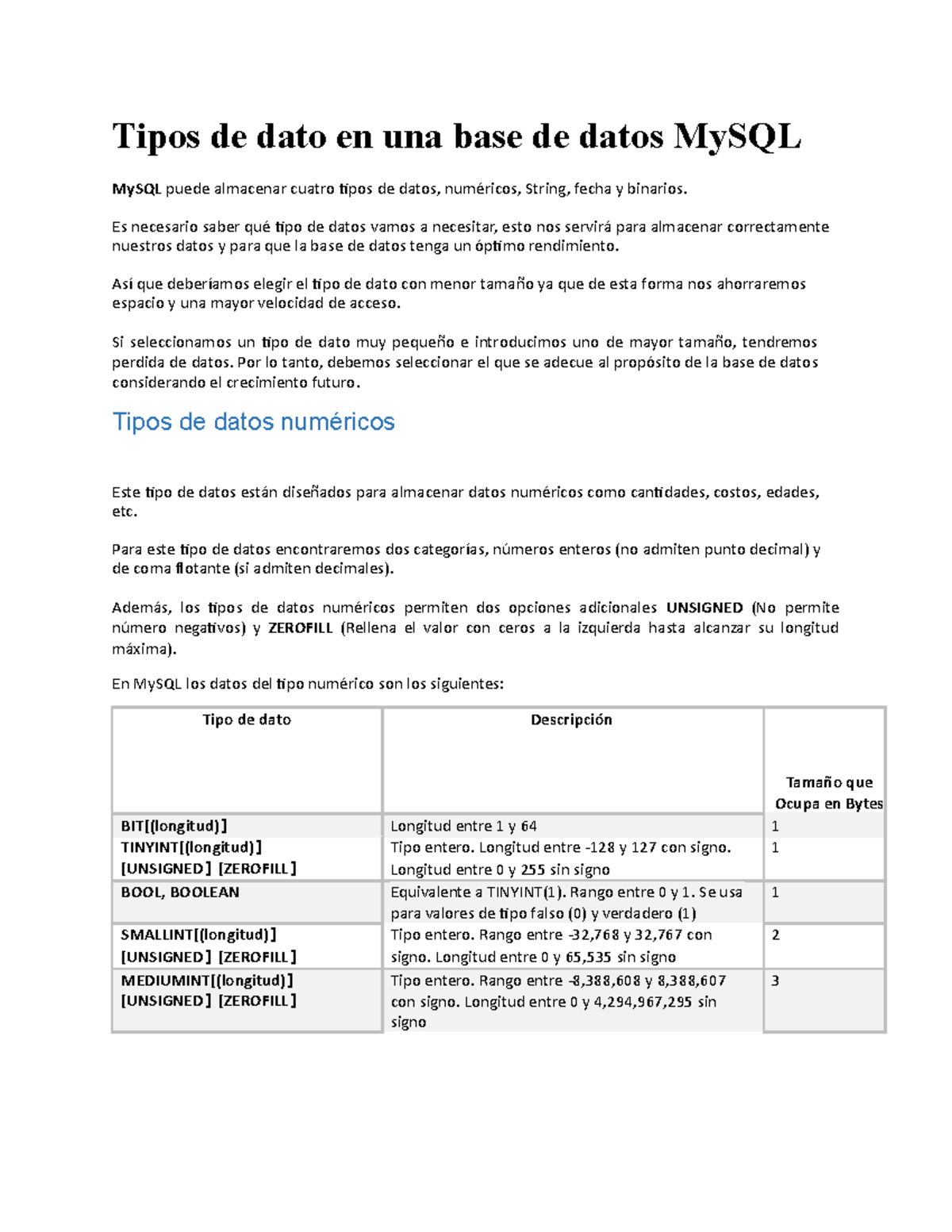 Tipos DE Datos EN My SQL - Tecnologías de la Información y la ...