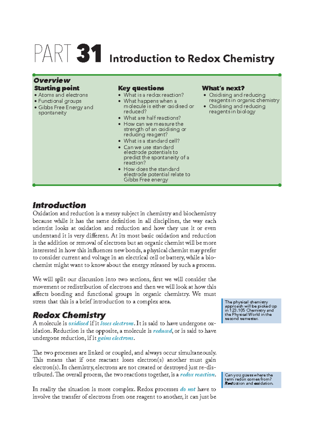 Week 12 Textbook notes part 1 - Introduction Oxidation and reduction is ...