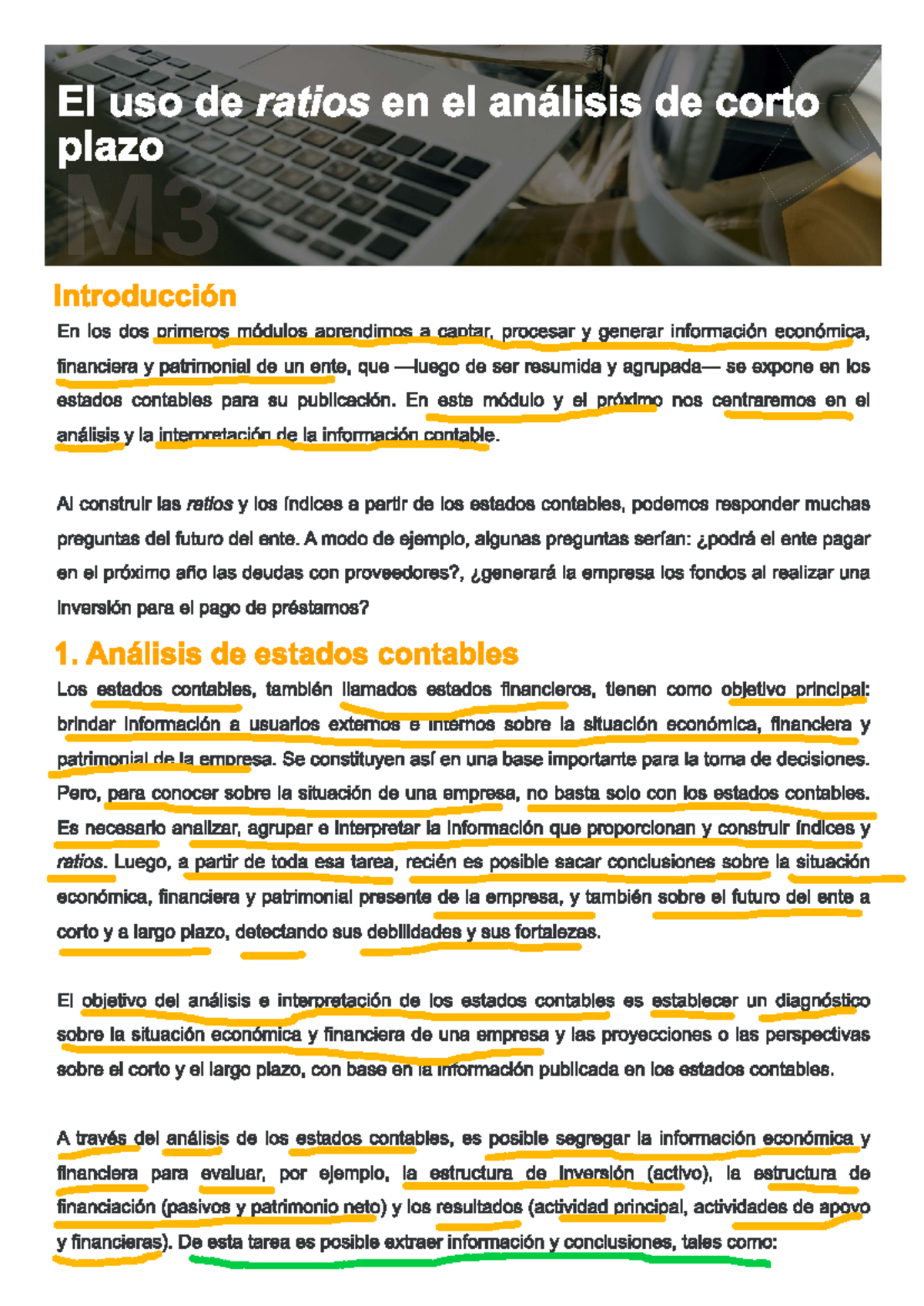 M3L1 Resumido - El uso de ratios en el análisis de corto plazo Introducción En los dos primeros ...