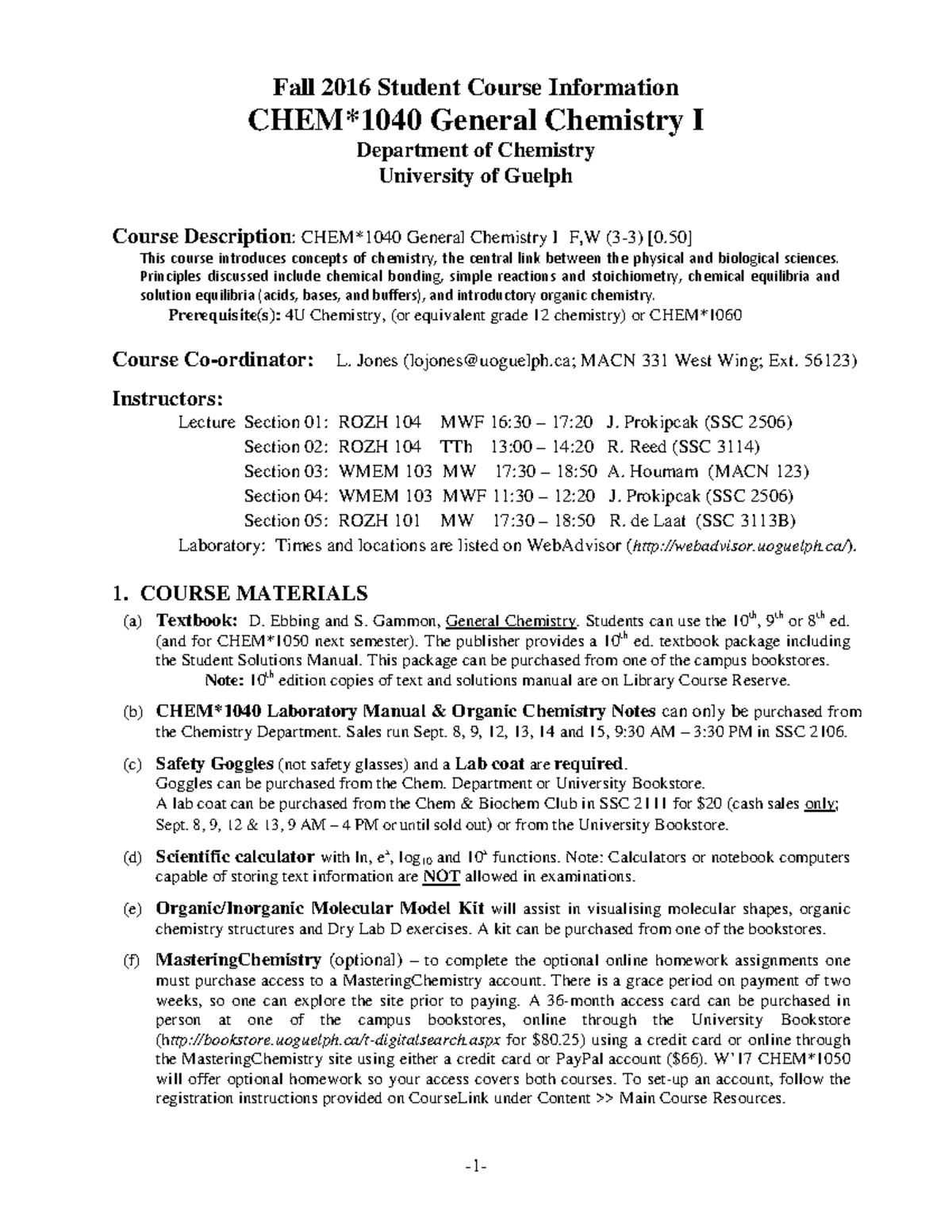 Chem 1040 - outline - Fall 2016 Student Course Information CHEM*1040 ...