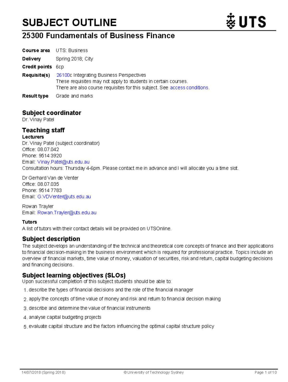 Subject Outline - SUBJECT OUTLINE 25300 Fundamentals of Business ...