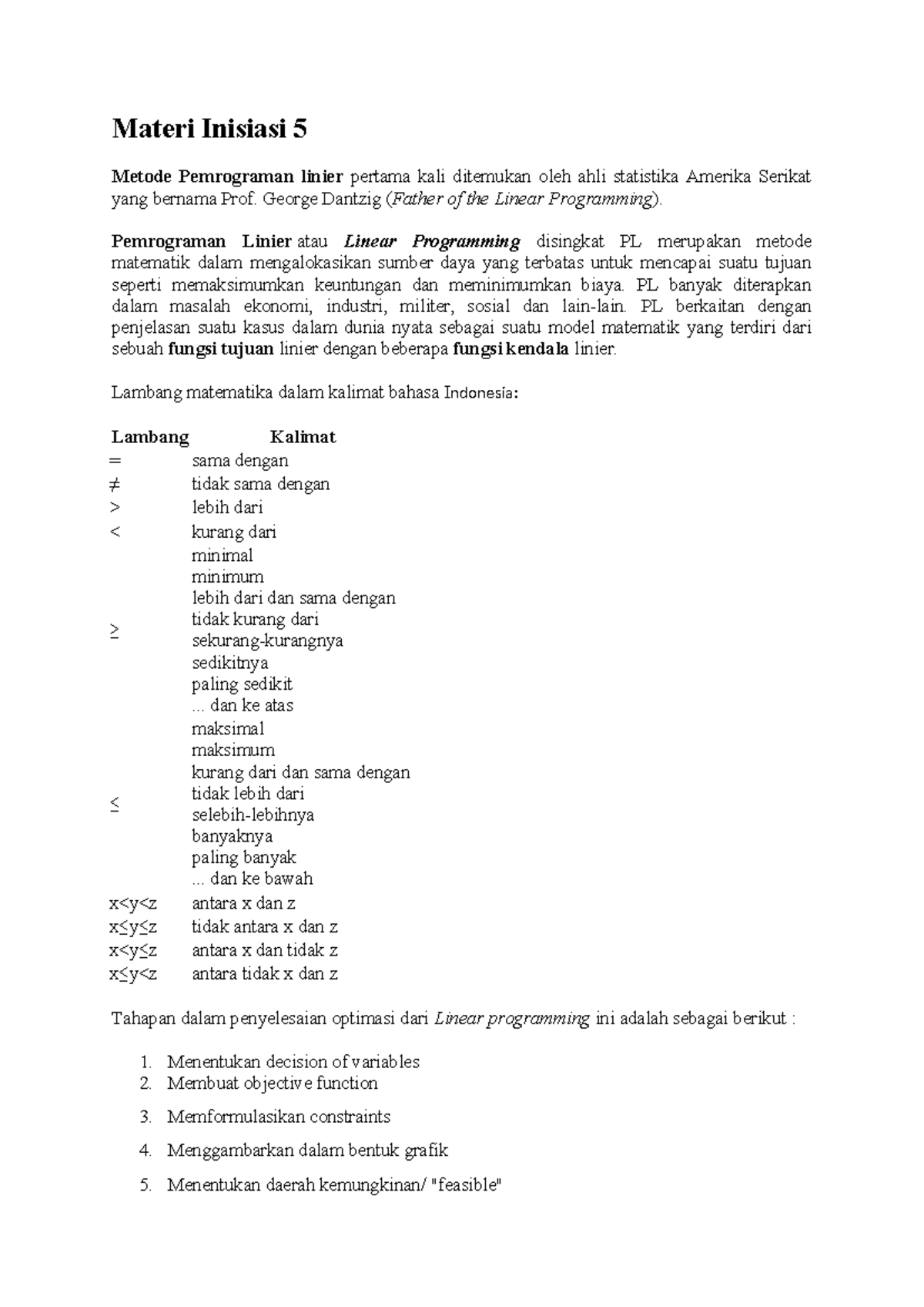 Materi Inisiasi 5 - Metode Program Linier - Materi Inisiasi 5 Metode ...