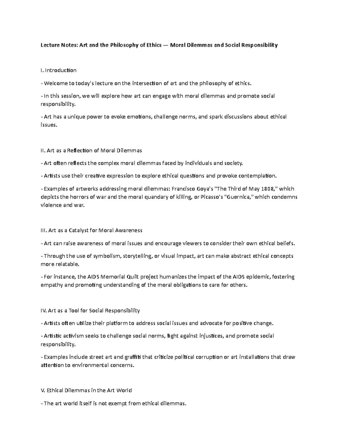 Lecture Notes: Art and the Philosophy of Ethics — Moral Dilemmas and ...