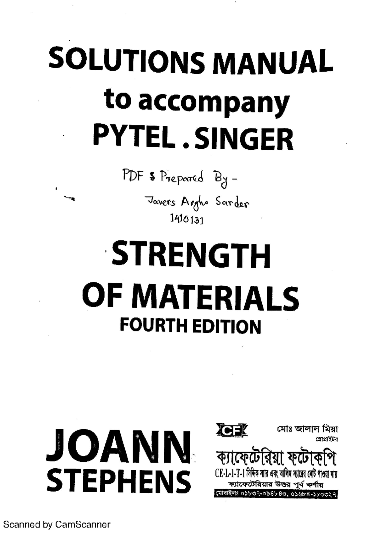 Singer Full Solution - solve - Mechanics of Solids - Studocu