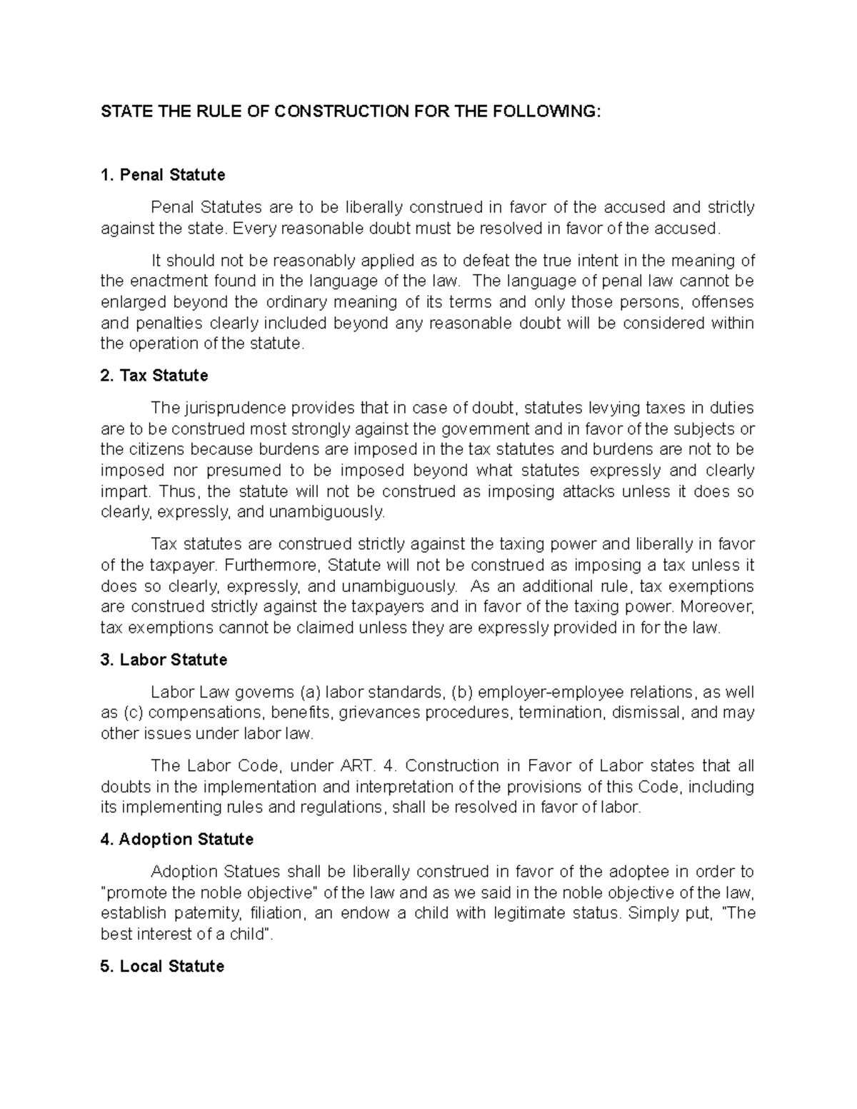 Rules of Court-Statutory Construction - STATE THE RULE OF CONSTRUCTION ...