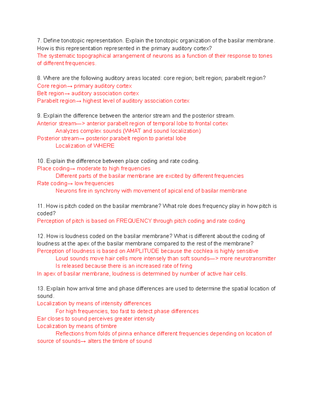 BBB Chapter 7 Review Questions Part 2 - Define tonotopic representation ...