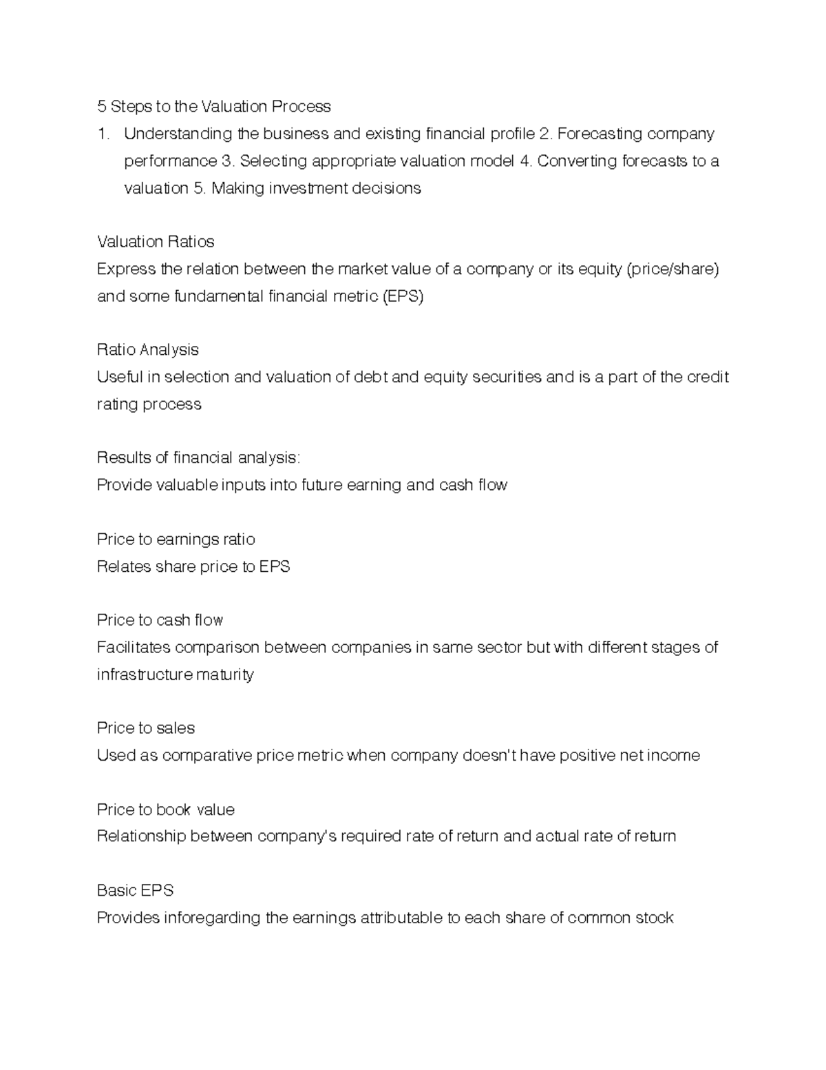 Fin461 exam3 4 - FIN 461 Exam 3 study guide - 5 Steps to the Valuation ...