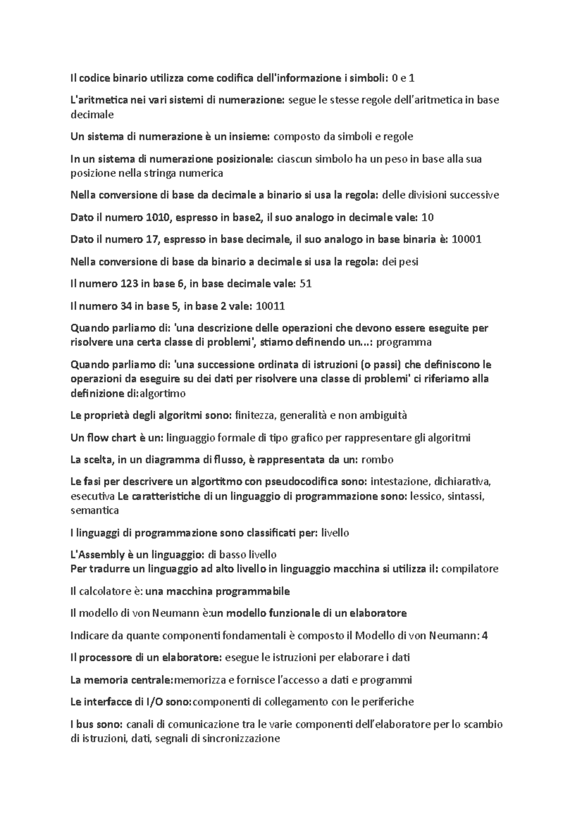 Informatica - risposte esame - Il codice binario utilizza come codifica ...