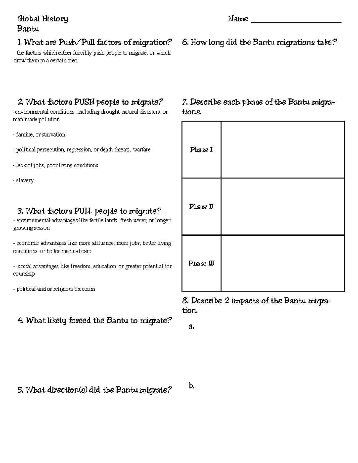 Bantu Migration Worksheet