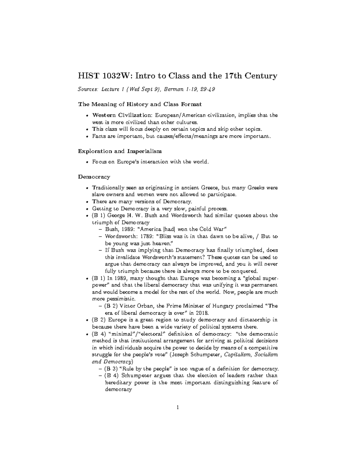 Intro To Class And The 17th Century - HIST 1032W: Intro to Class and ...