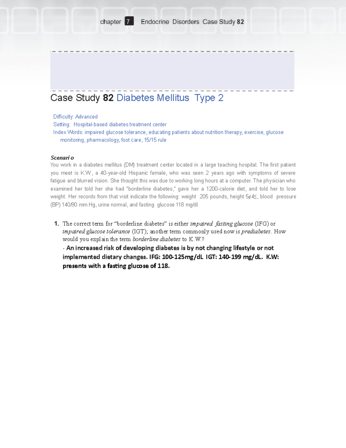 Diabetes case Study W5 - Case Study 82 Diabetes Mellitus Type 2 ...