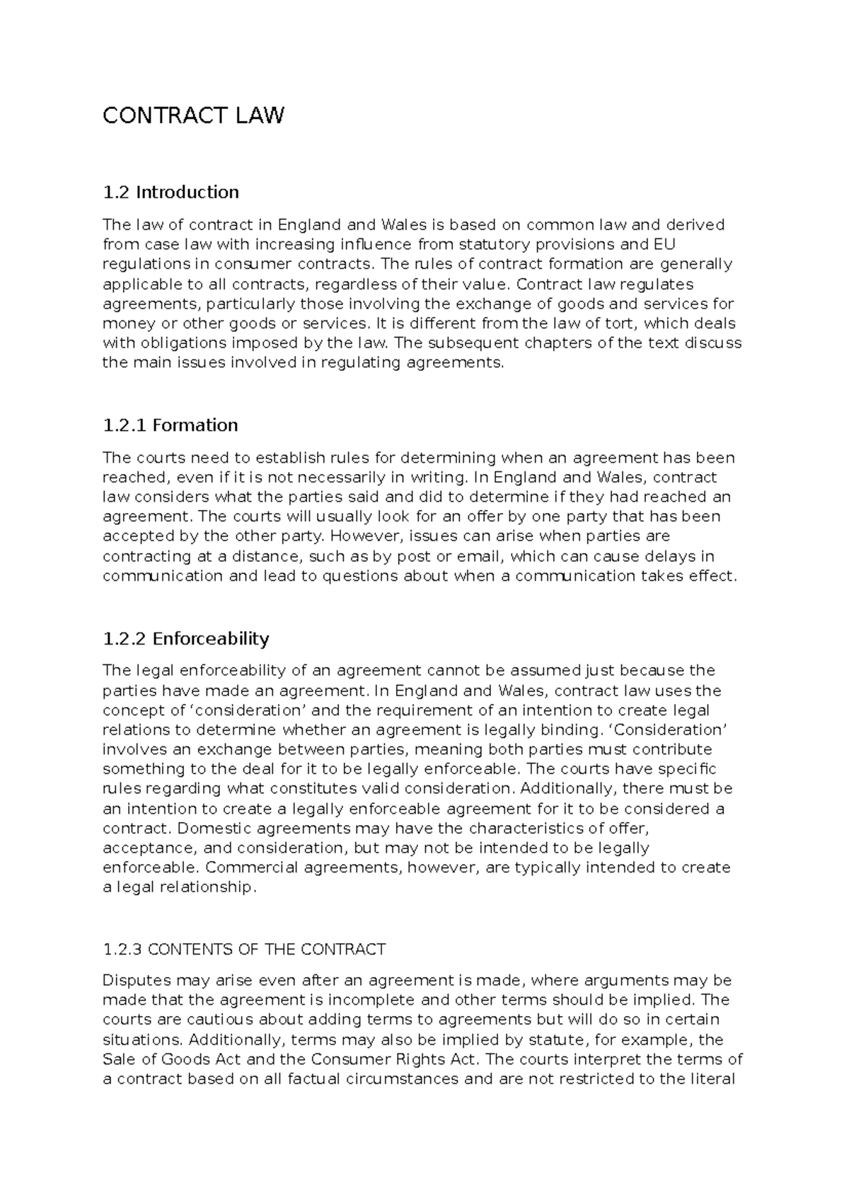 Contract LAW - CONTRACT LAW 1 Introduction The law of contract in ...