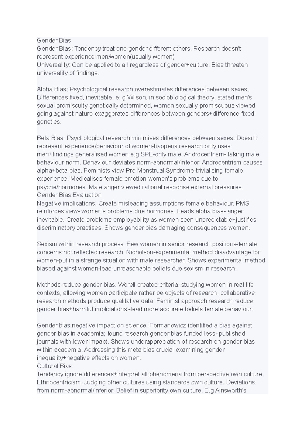 Issues and Debates - Gender Bias Gender Bias: Tendency treat one gender ...