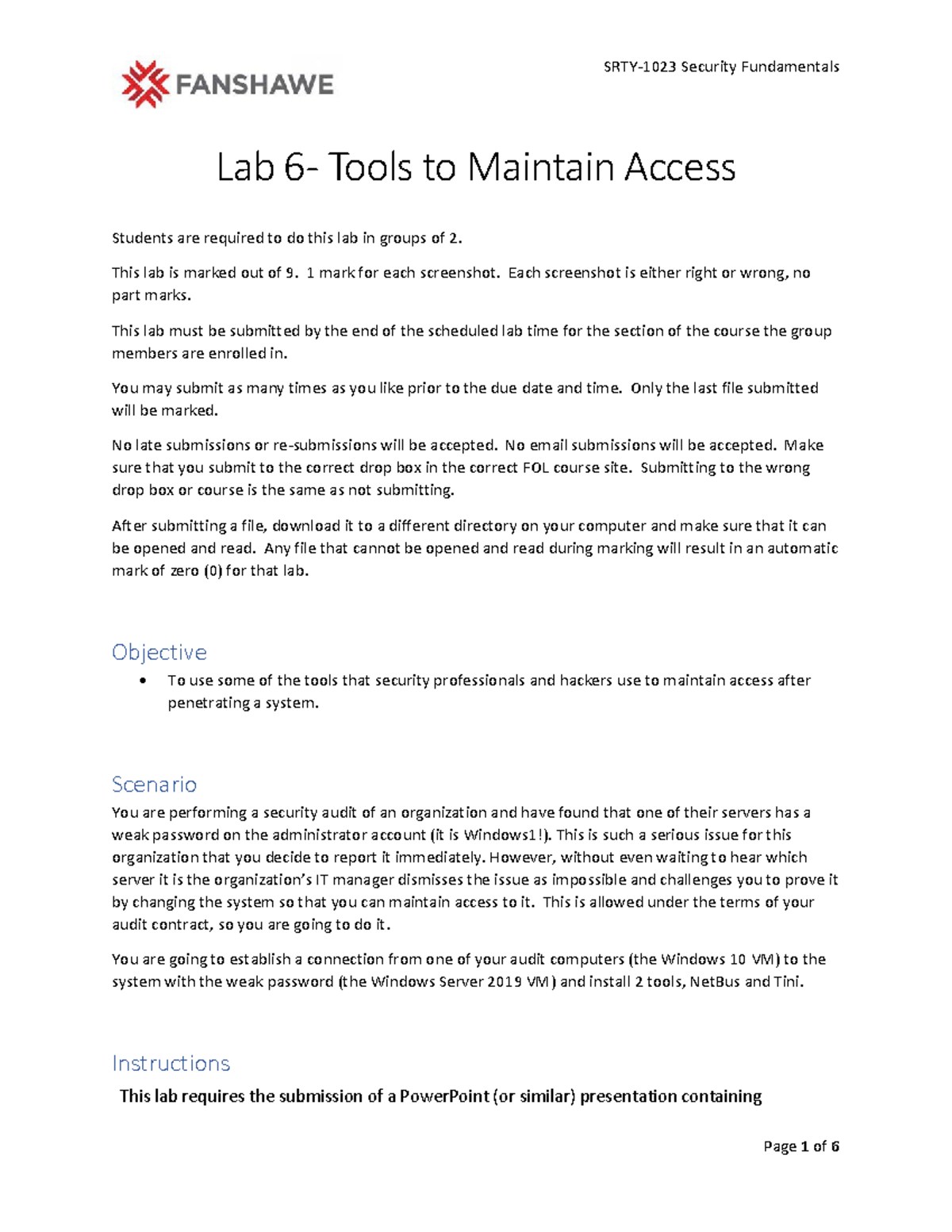 SRTY-1023 Lab 6 - infecting victim with malware | Security Fundamentals - Lab 6- Tools to ...
