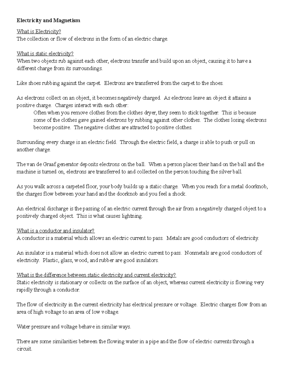Physical Science Electricity And Magnetism Electricity And Magnetism