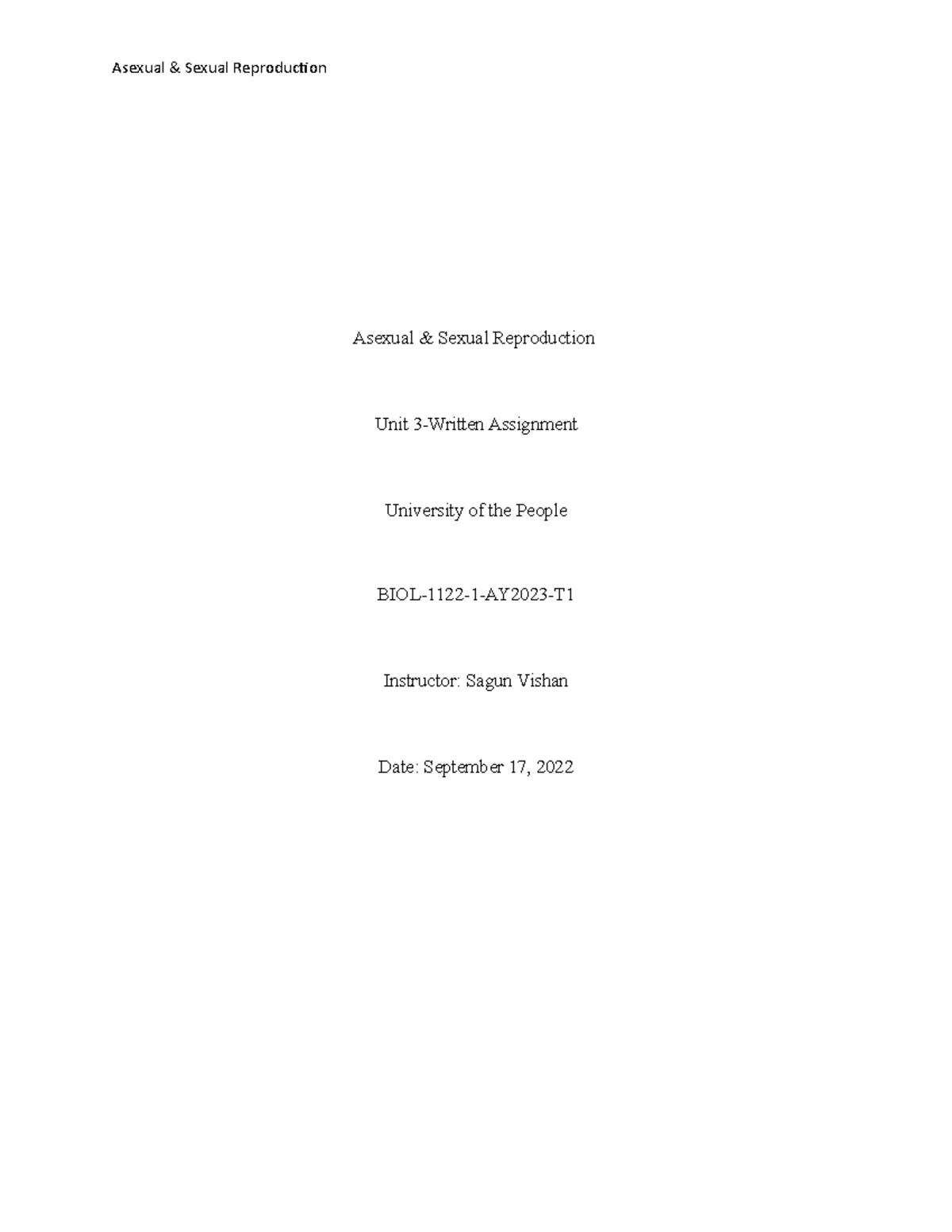 Unit 3A-Written Assignment - Asexual & Sexual Reproduction Unit 3 ...