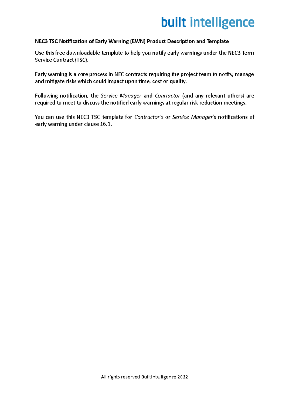 NEC3 TSC Early Warning workflow - NEC3 TSC Notification of Early ...