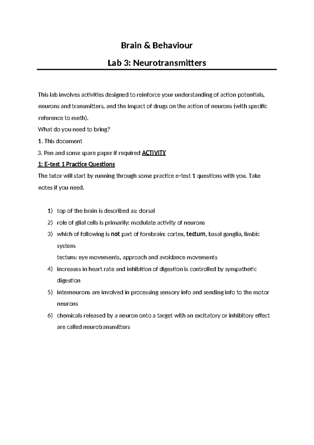 B & B Lab 3 Student Handout - Brain & Behaviour Lab 3 ...