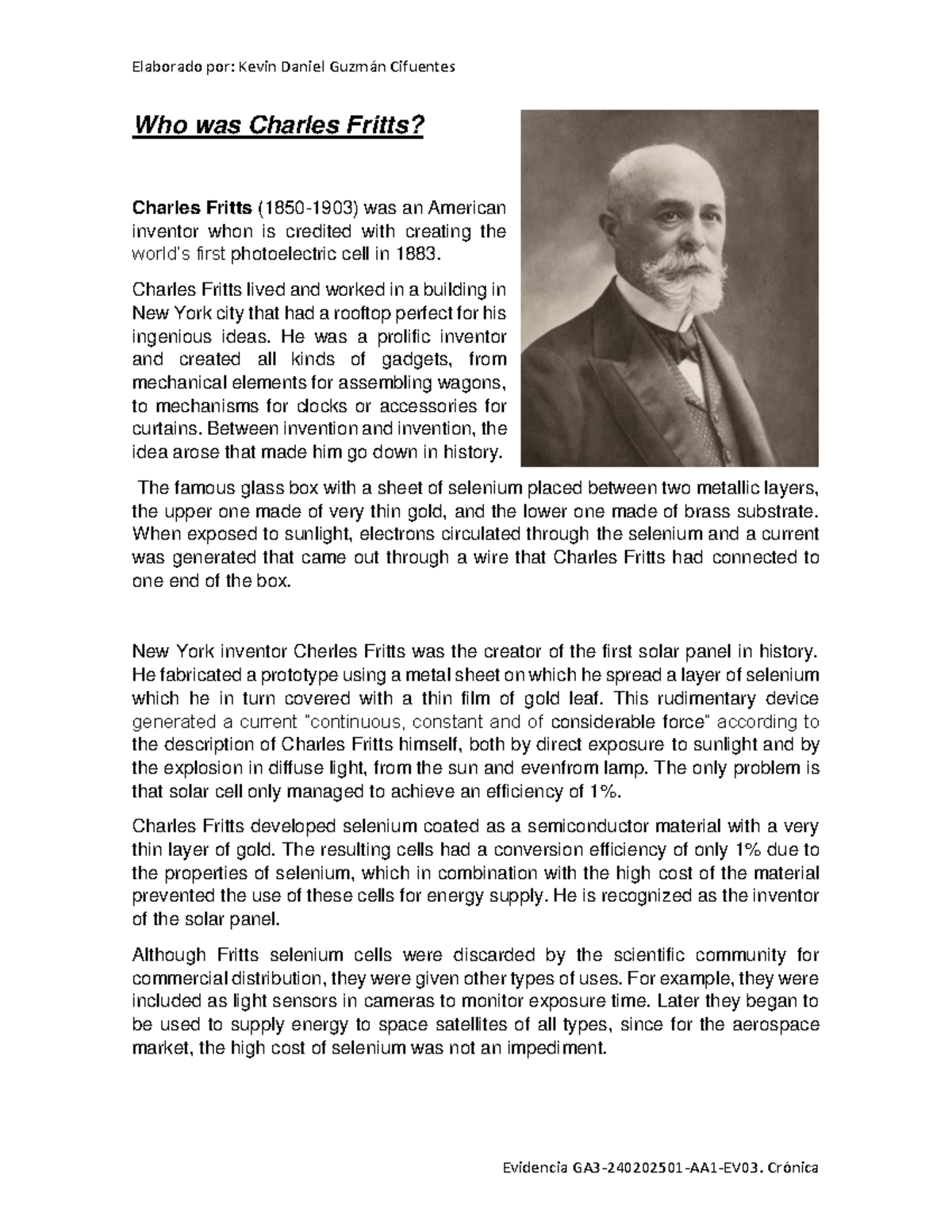 Charles Fritts - Evidencia GA3-240202501-AA1-EV03. Crónica - Elaborado ...