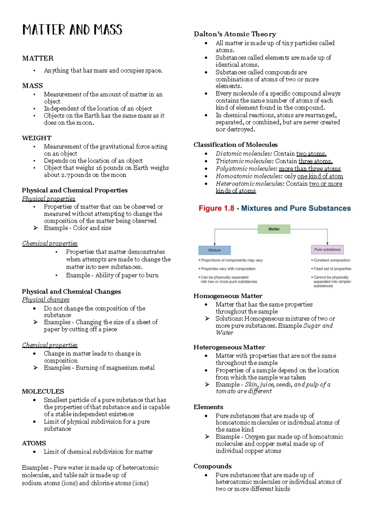 ( Chapter 1) Matter, Mass, and Calculations - MATTER Anything that has ...