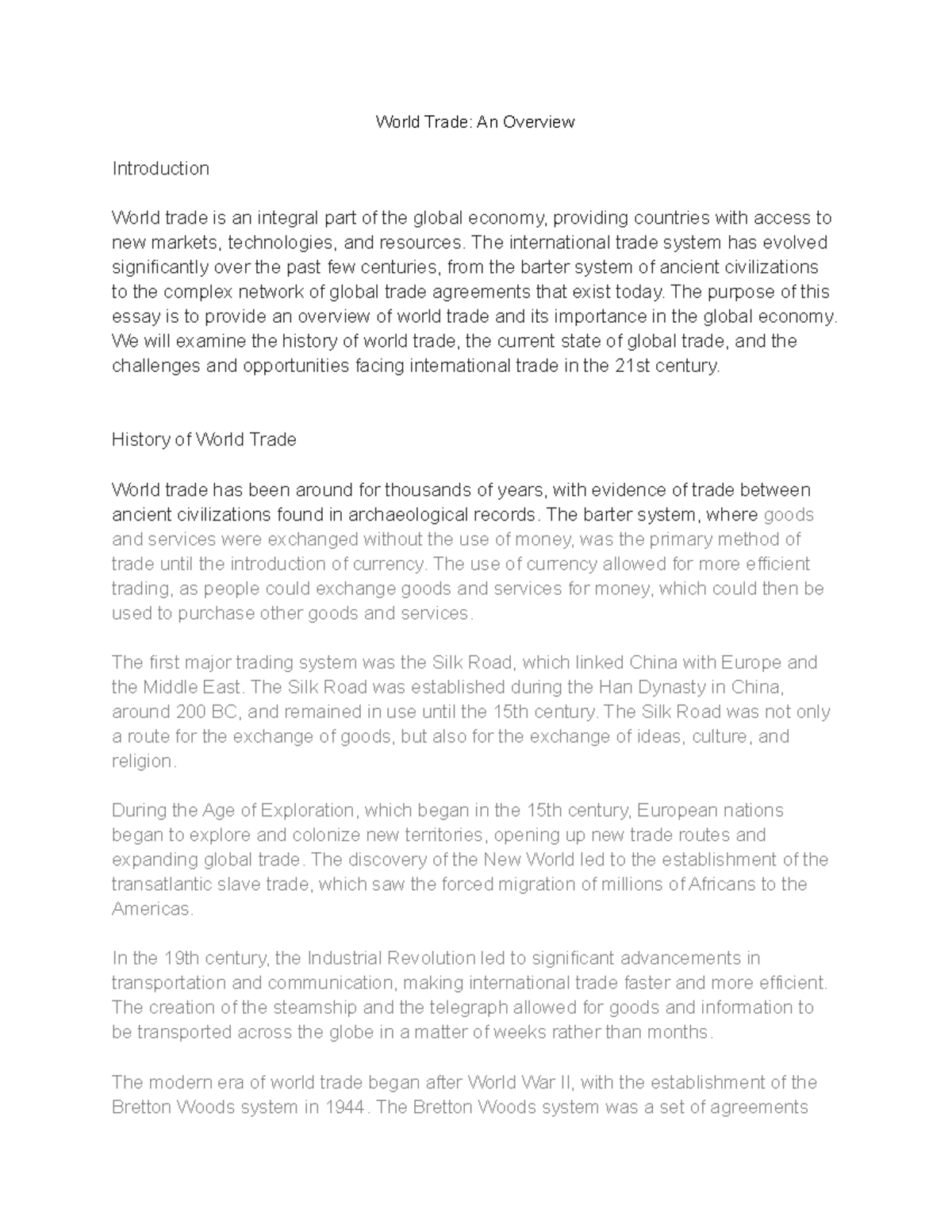 World Trade An Overview - World Trade: An Overview Introduction World ...