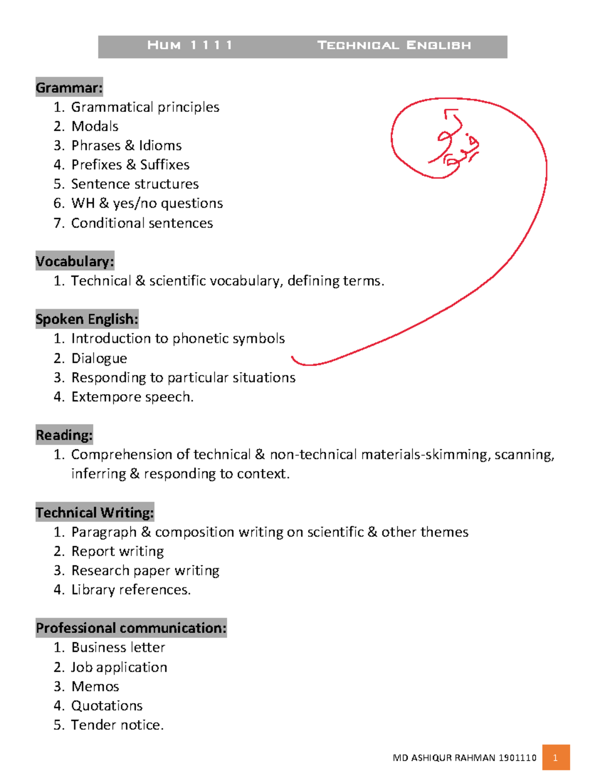 Hum-1111 - EFFECTIVE NOTES - Hum 1111 Technical English Grammar: 1 ...