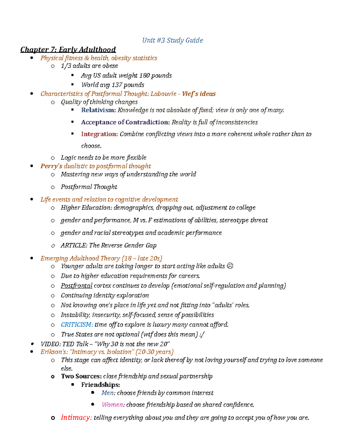 2314OL Unit #3 Study Guide Fall 2022 - Unit #3 Study Guide Chapter 7 ...