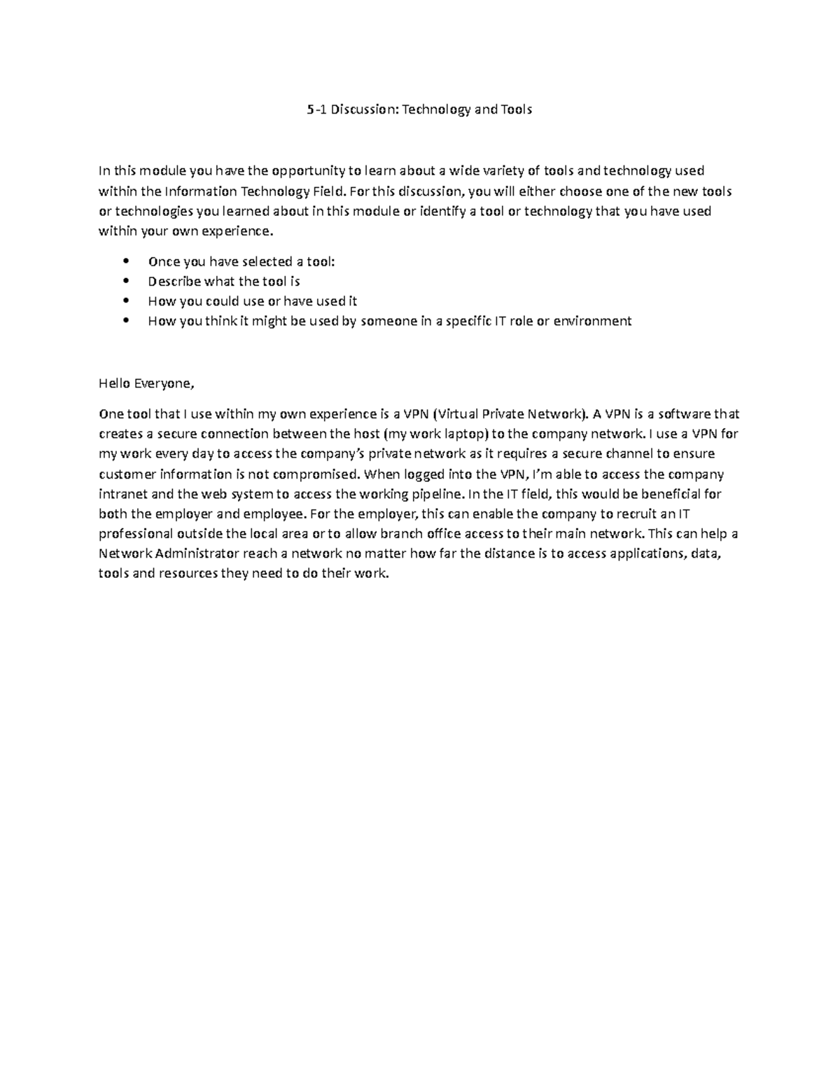 5-1 Discussion - Technology and Tools - 5-1 Discussion: Technology and ...