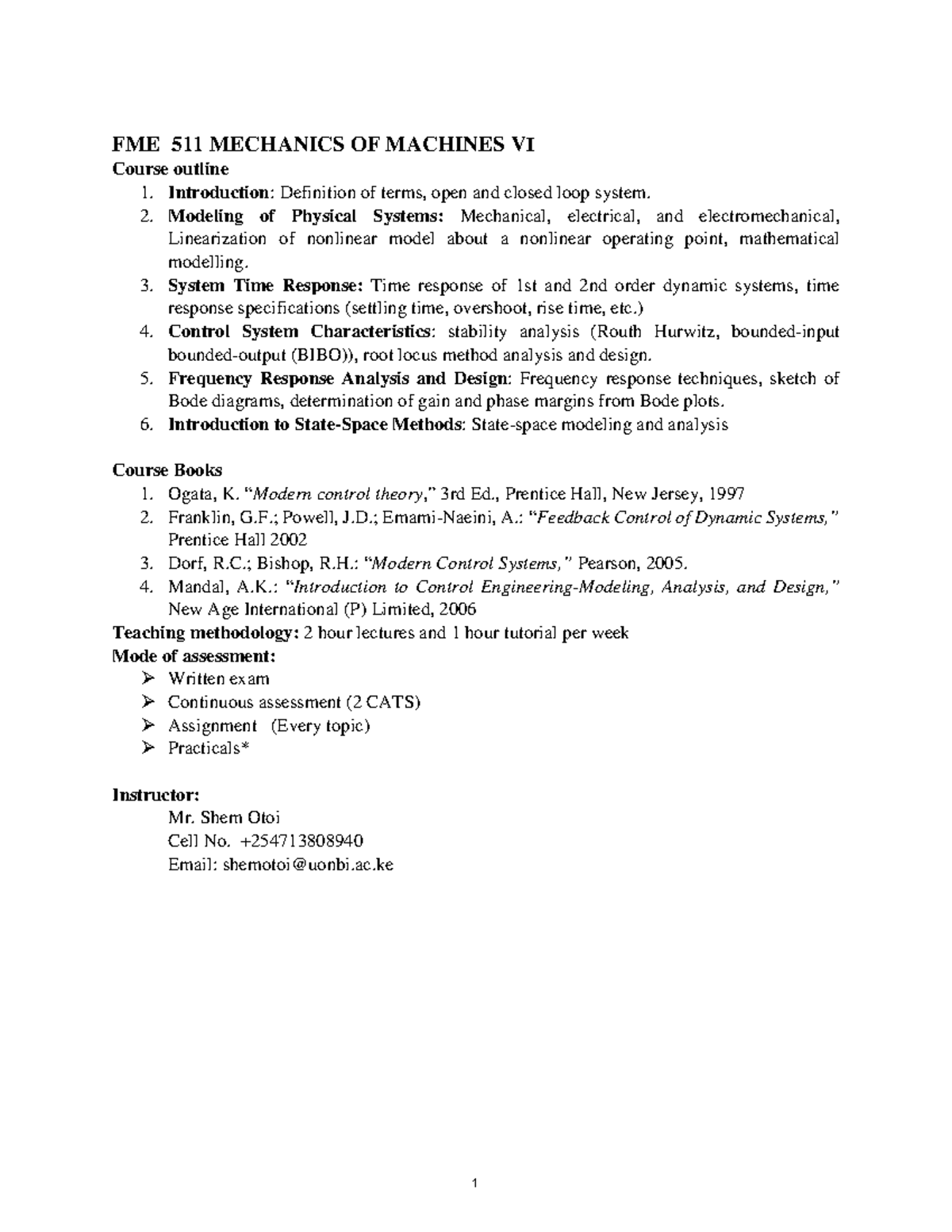 0.0 FME 511 Combined Online Notes - FME 511 MECHANICS OF MACHINES VI ...