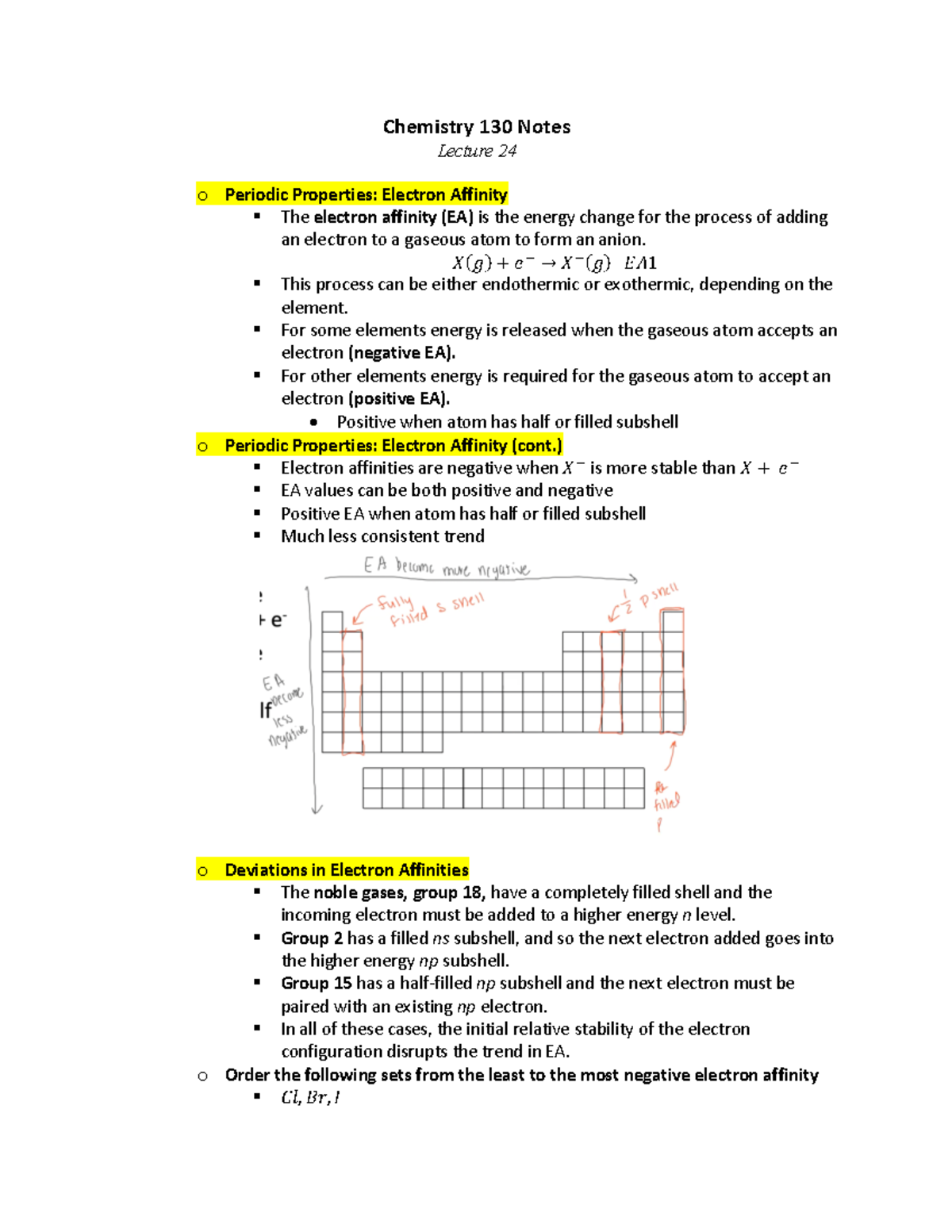 Chemistry 130 Notes Lecture 22 [7 - Chemistry 130 Notes Lecture 24 o ...