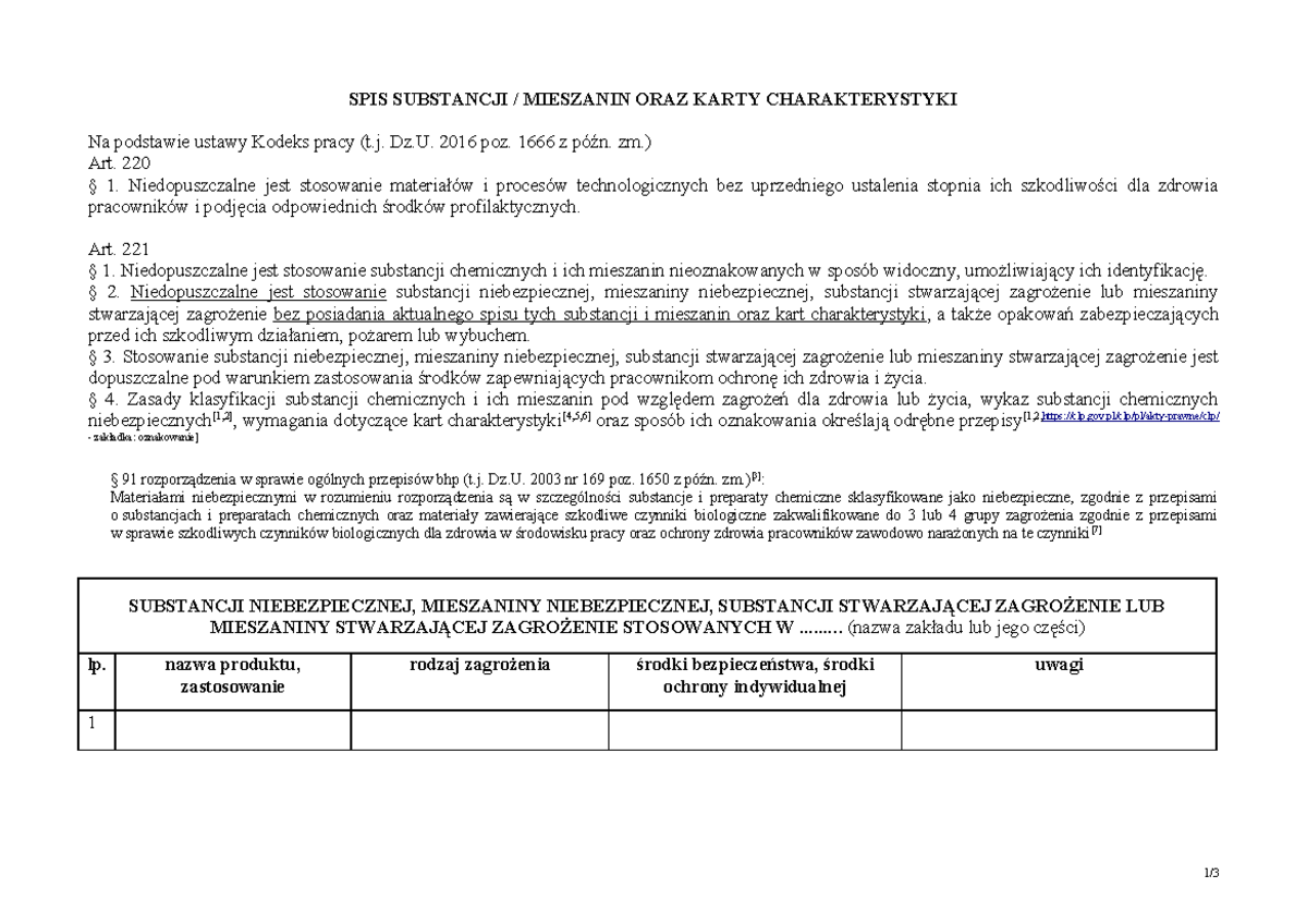 Spis substancji mieszanin chemicznych oraz karty charakterystyki - SPIS ...