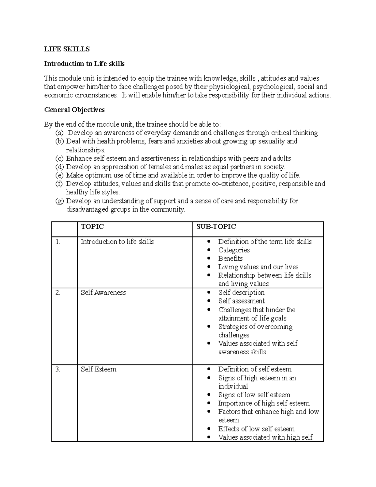 LIFE Skills Notes for students - LIFE SKILLS Introduction to Life ...