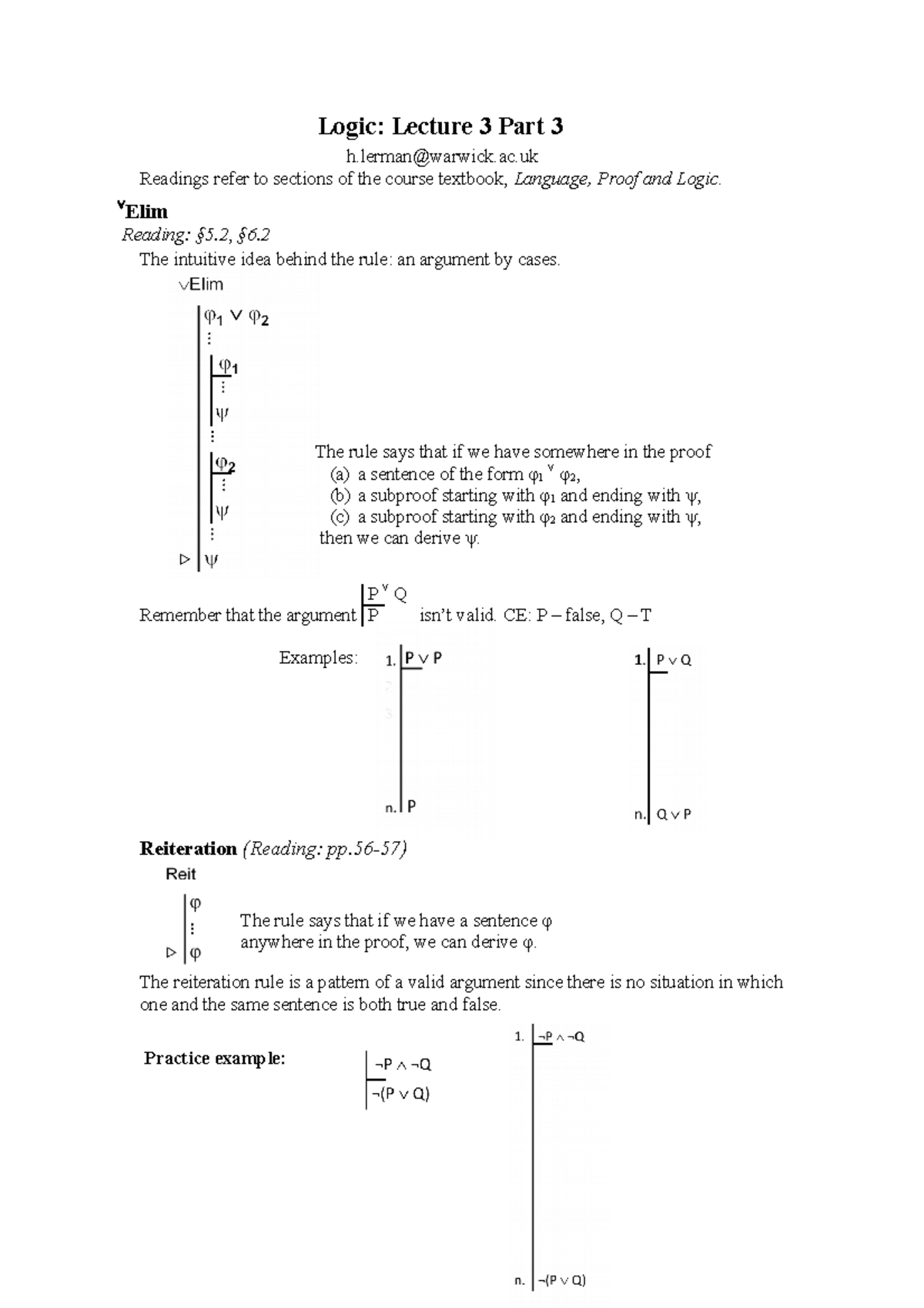 Logic Handout 22 Lecture 3 P3 Logic Lecture 3 Part 3 Hwarwickac Readings Refer To Sections 9142
