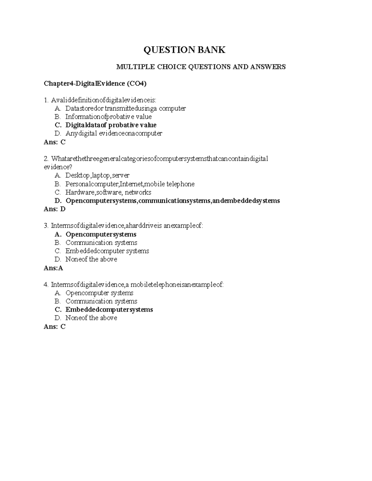 Question Bank Unit 4,5,6 - QUESTION BANK MULTIPLE CHOICE QUESTIONS AND ANSWERS - Studocu