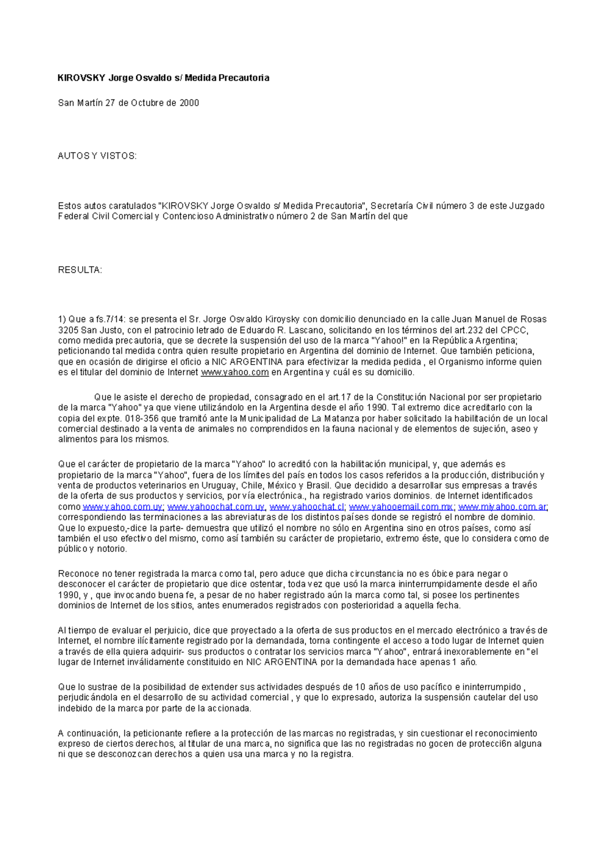 Kirovsky s Medida Precautoria - KIROVSKY Jorge Osvaldo s/ Medida ...