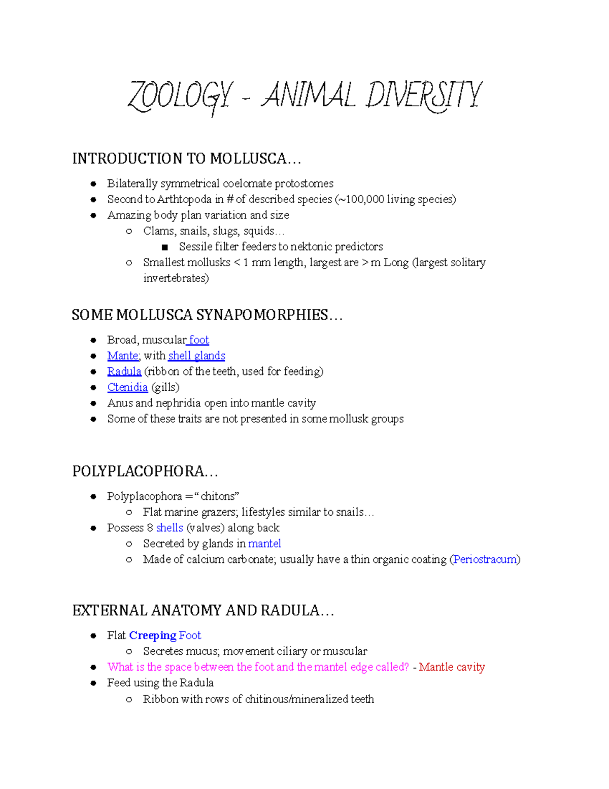Zoology Notes part 10 - ZOOLOGY - ANIMAL DIVERSITY INTRODUCTION TO ...