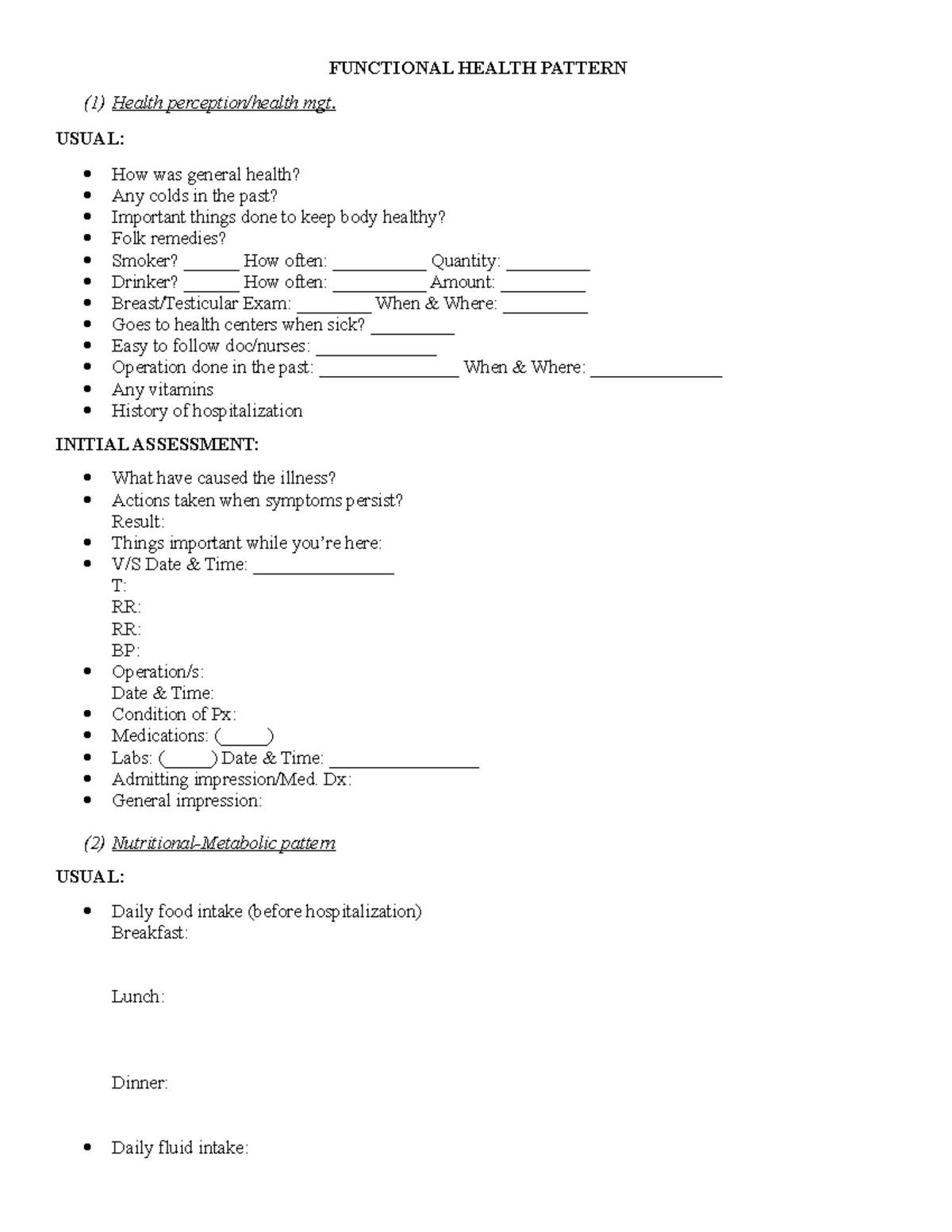 Functional-Health-Pattern - FUNCTIONAL HEALTH PATTERN (1) Health ...