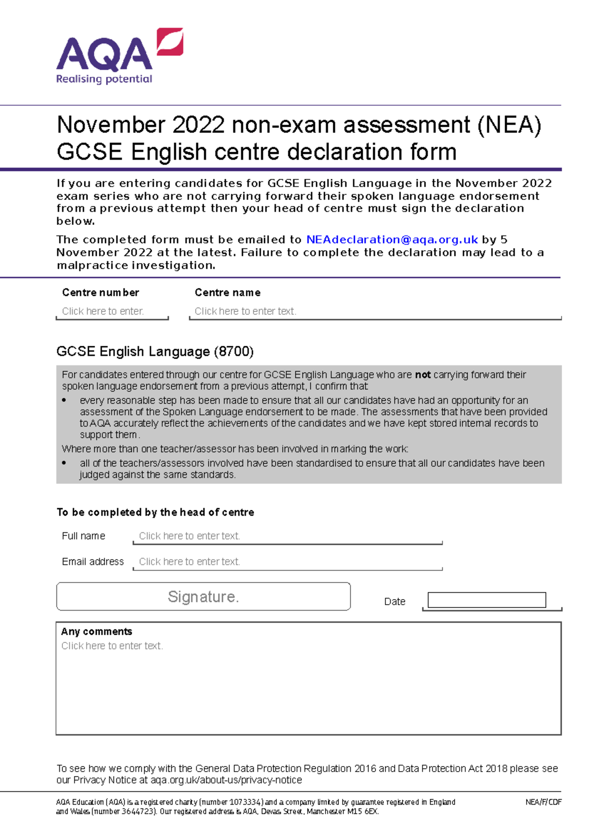 AQA NEA CDF G NOV 22 - knfjg jgnf kngonfl. - November 2022 non-exam ...