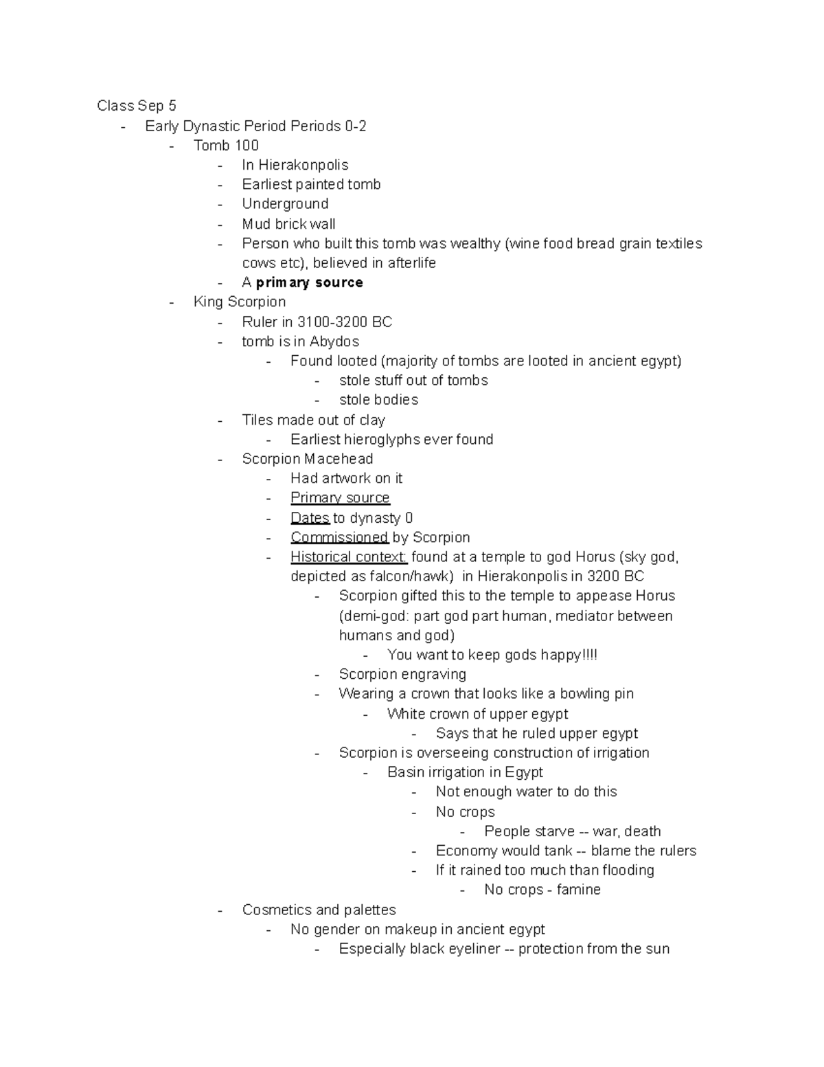 Pre-mod history notes - Class Sep 5 - Early Dynastic Period Periods 0 ...