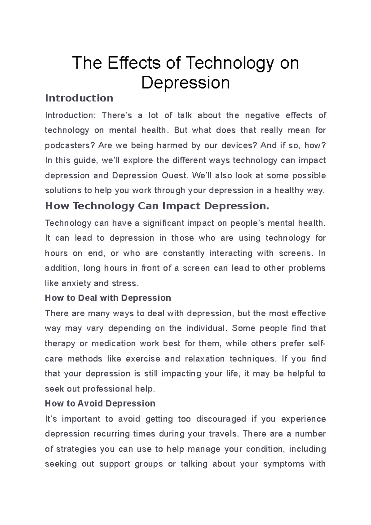 The Effects of Technology on Depression - The Effects of Technology on ...