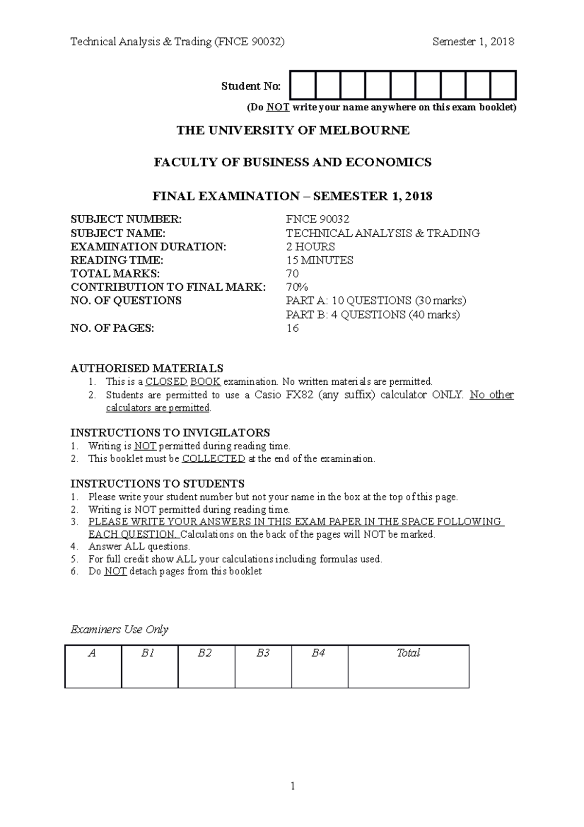 Final Exam 2018 - practical material - Student No: (Do NOT write your ...