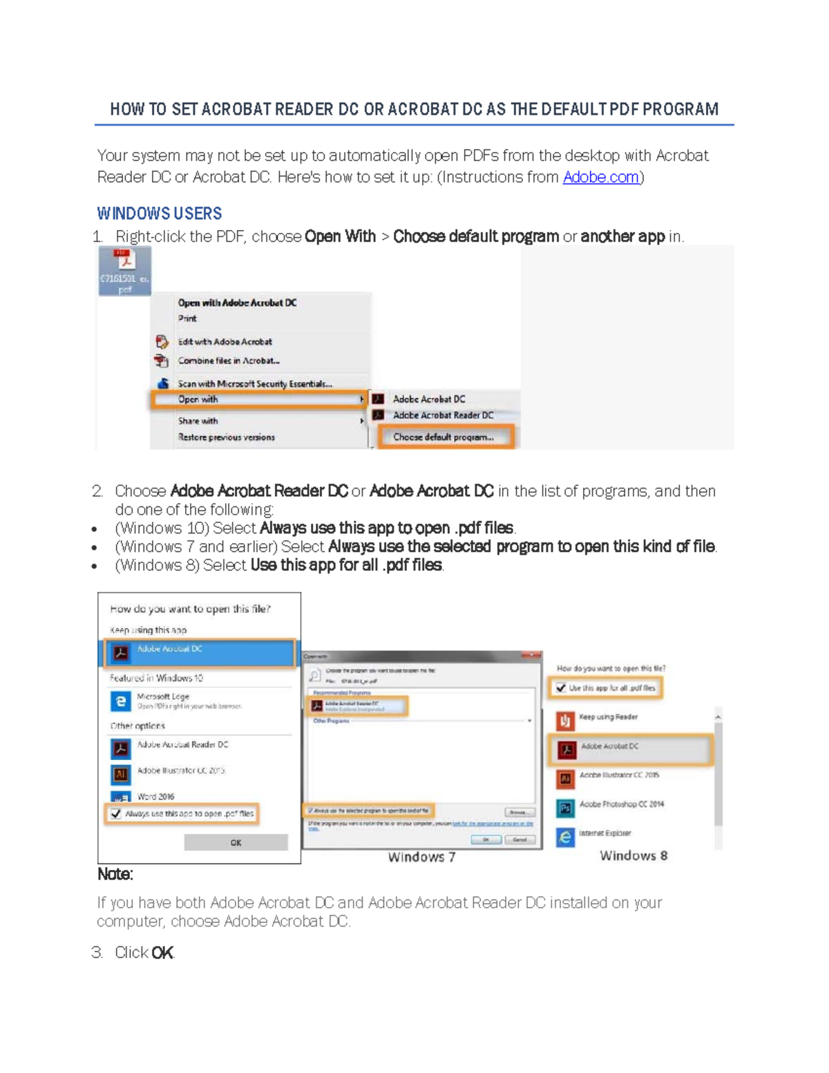 Set Adobe as the defualt PDF program (1) - HOW TO SET ACROBAT READER DC ...