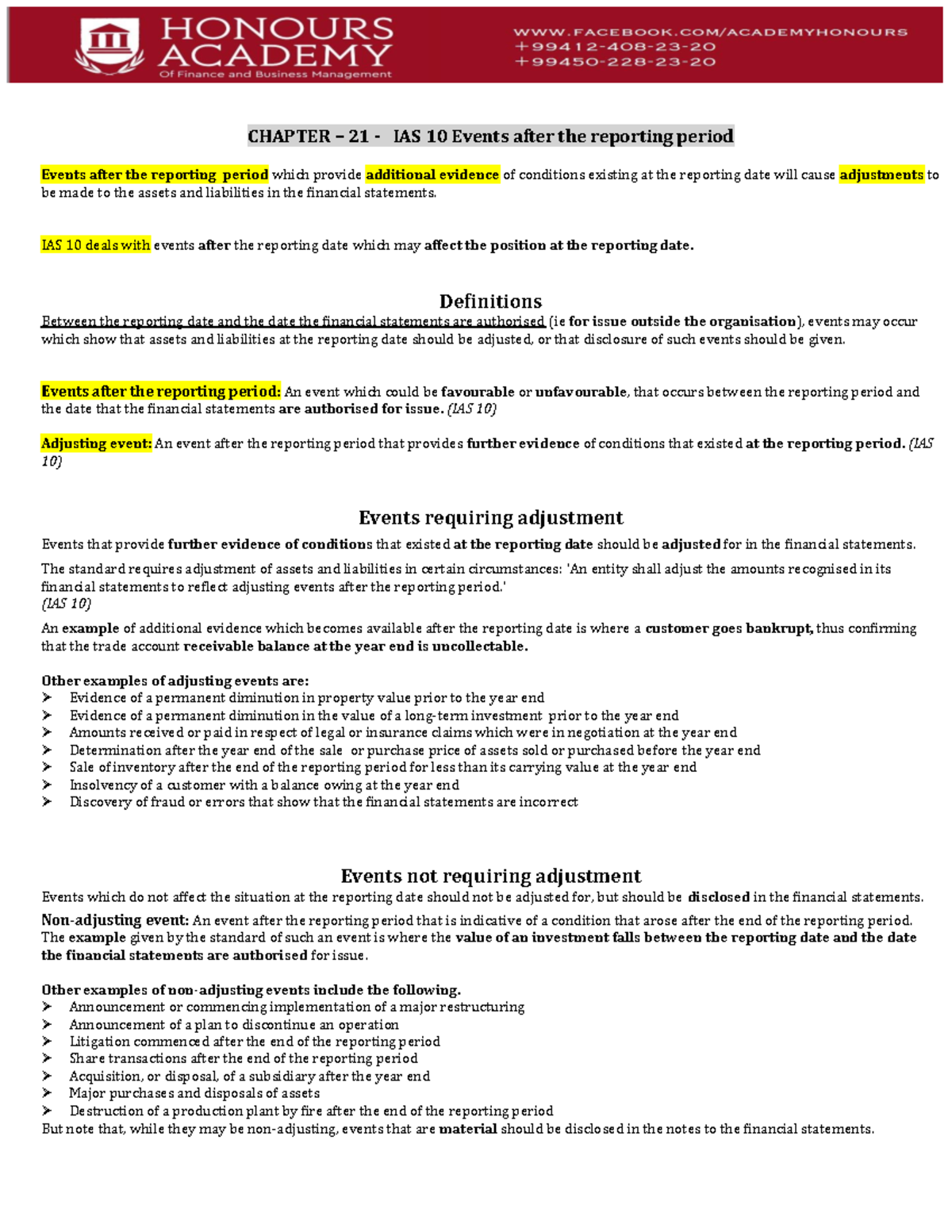 Chapter 21 - Events after the reporting period - CHAPTER – 21 - IAS 10 ...