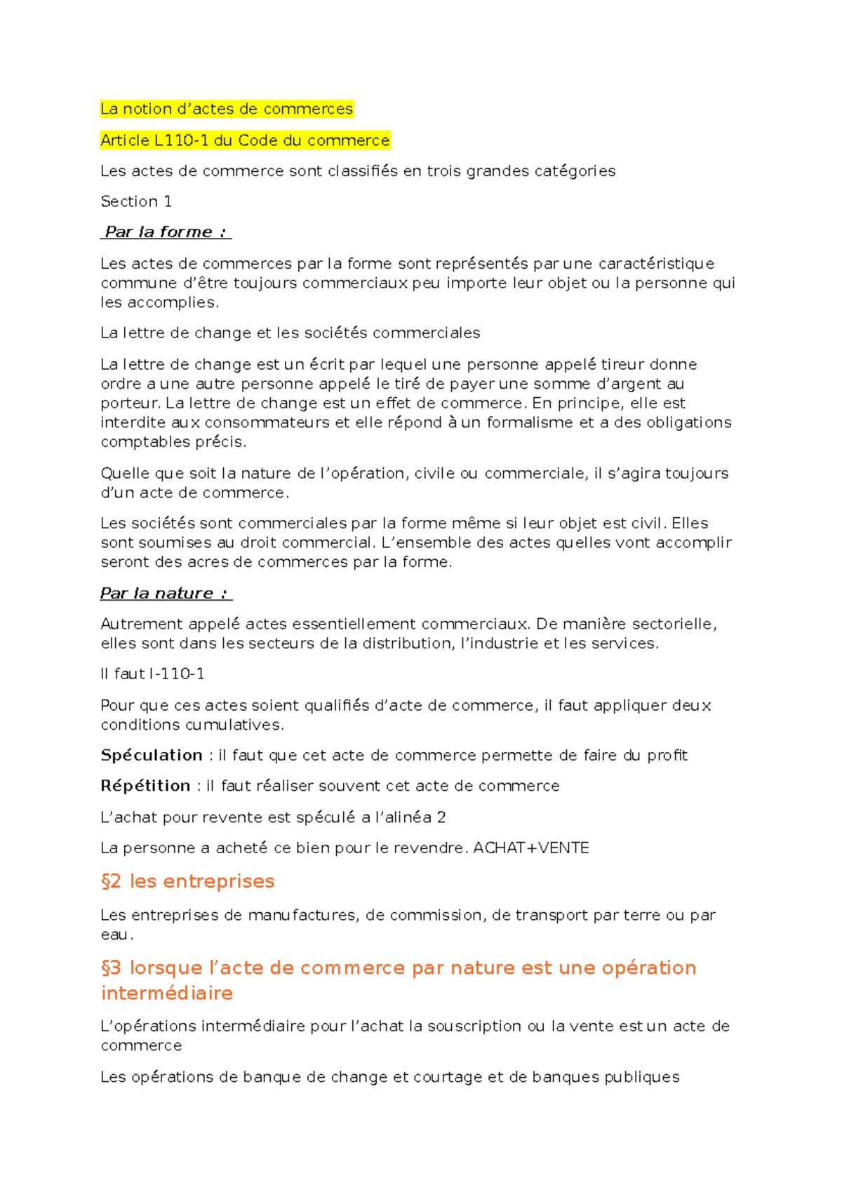 La notion d'acte de commerce - La notion d’actes de commerces Article ...