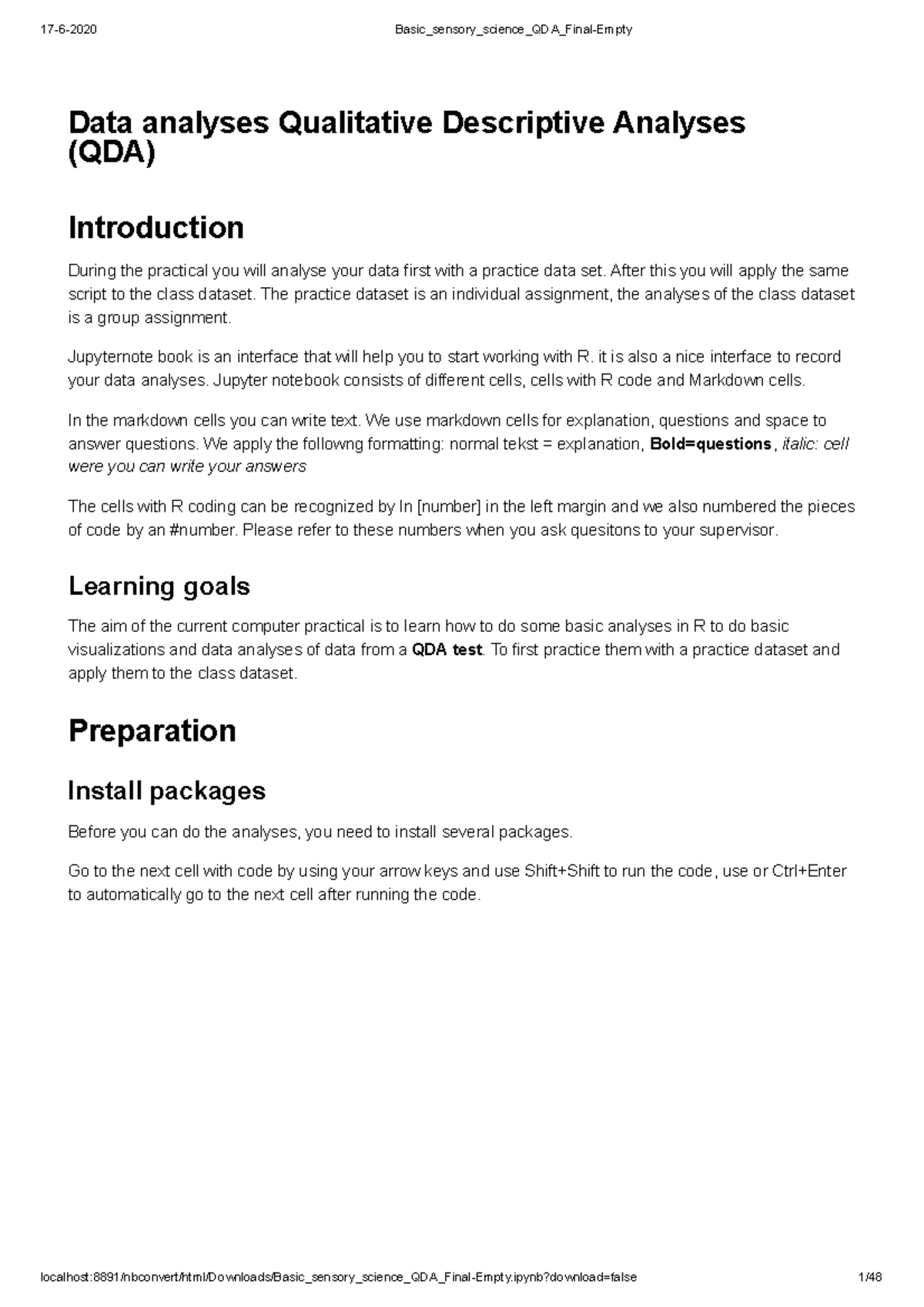 Basic sensory science QDA Final - Data analyses Qualitative Descriptive ...