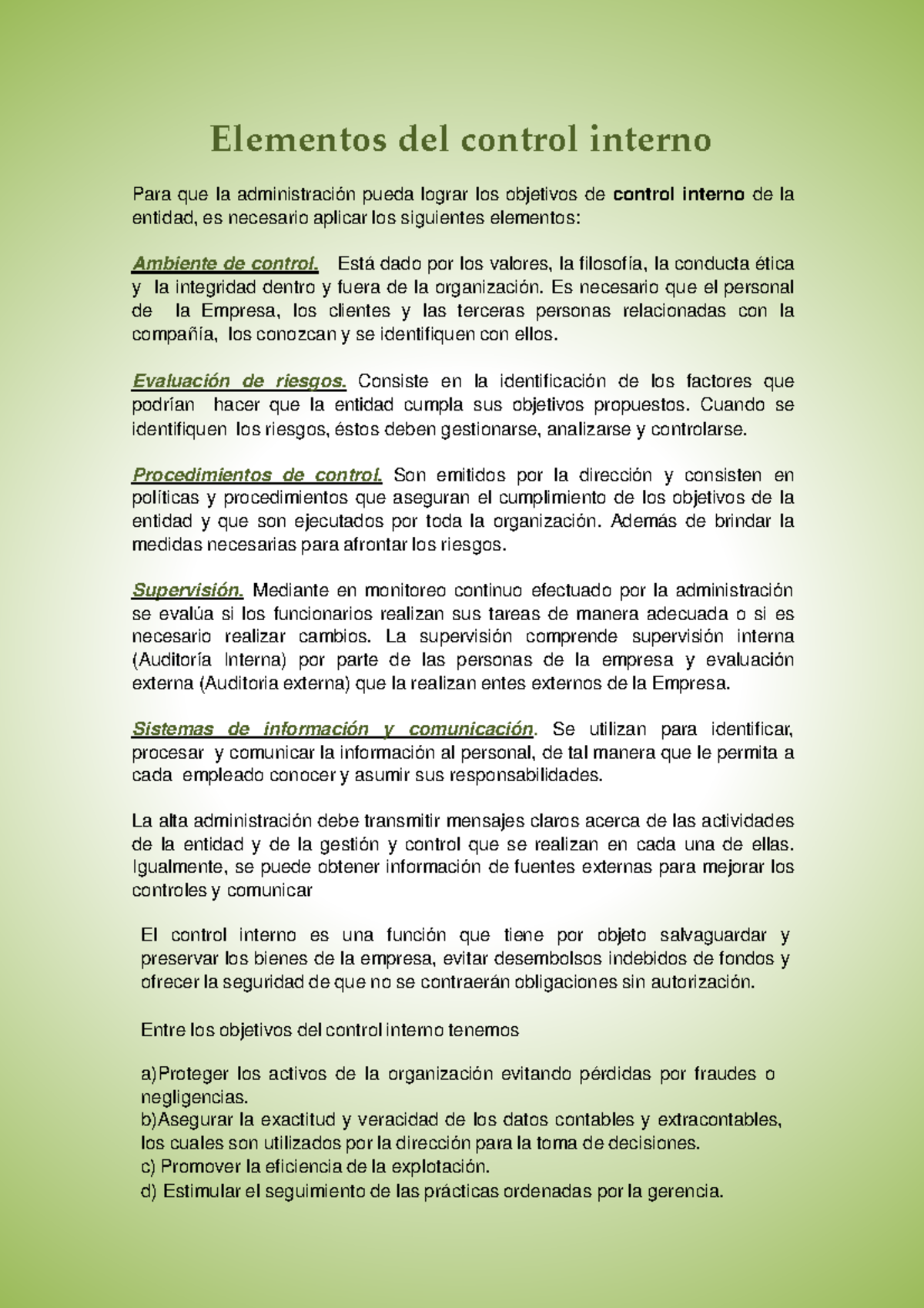 Elementos Del Control Interno - Elementos del control interno Para que ...