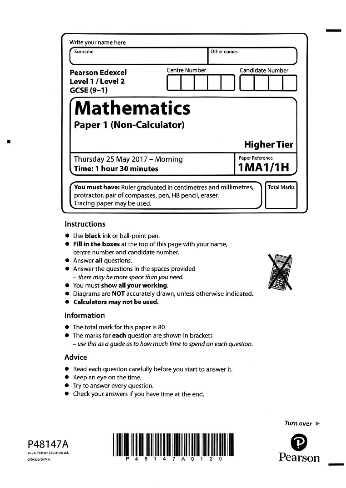 P1 Edexcel 2017 Higher Worked Answers - Studocu