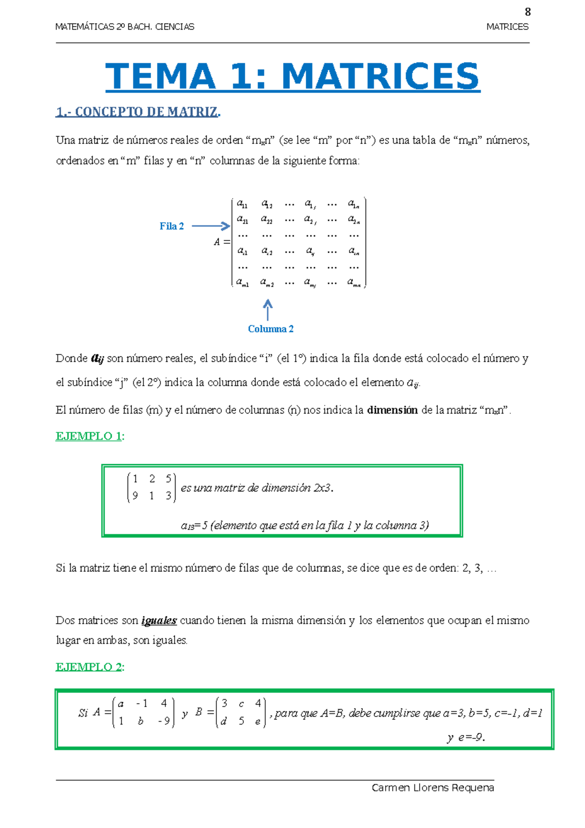TEMA 1-Matrices definitivo - MATEMÁTICAS 2º BACH. CIENCIAS MATRICES TEMA 1: MATRICES 1 ...