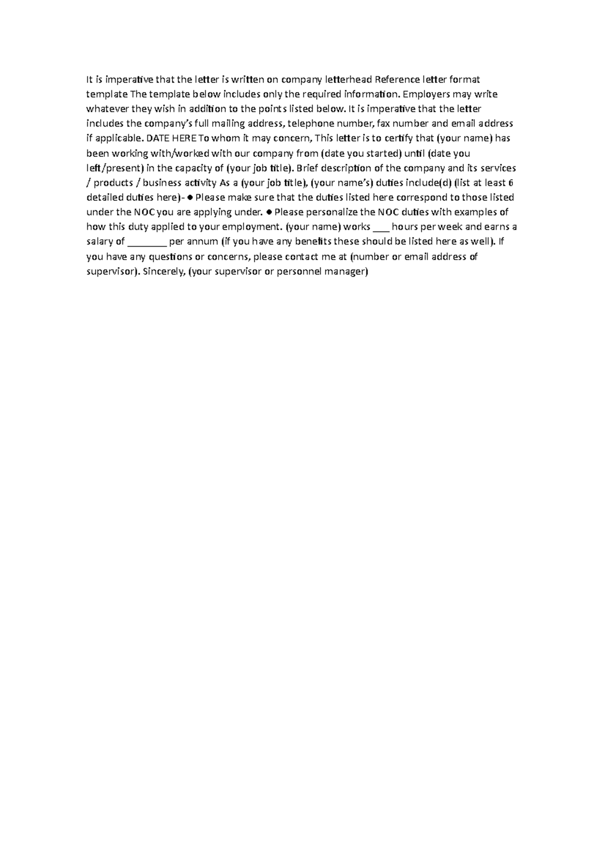 Recommendation letter - It is imperative that the letter is written on ...
