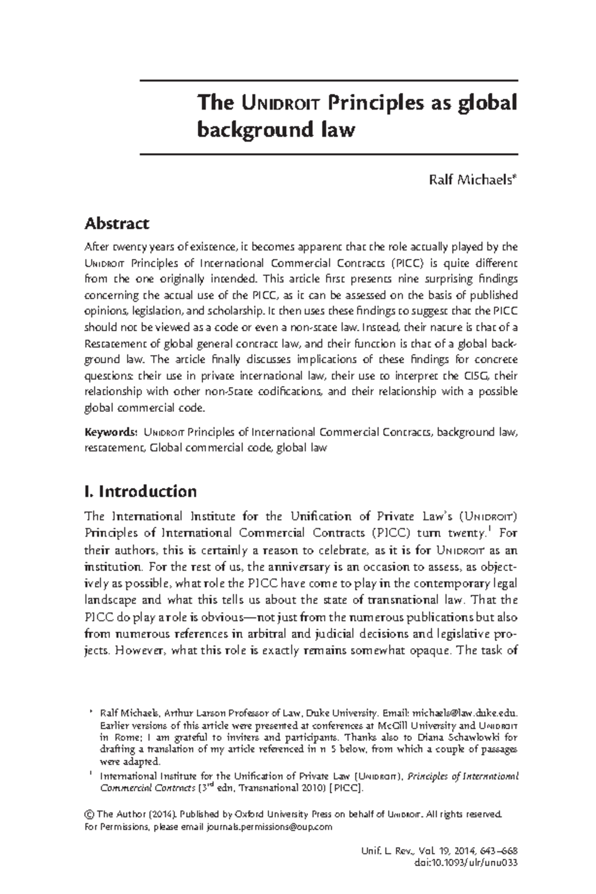 The Unidroit Principles as Global Background Law - The UNIDROIT ...